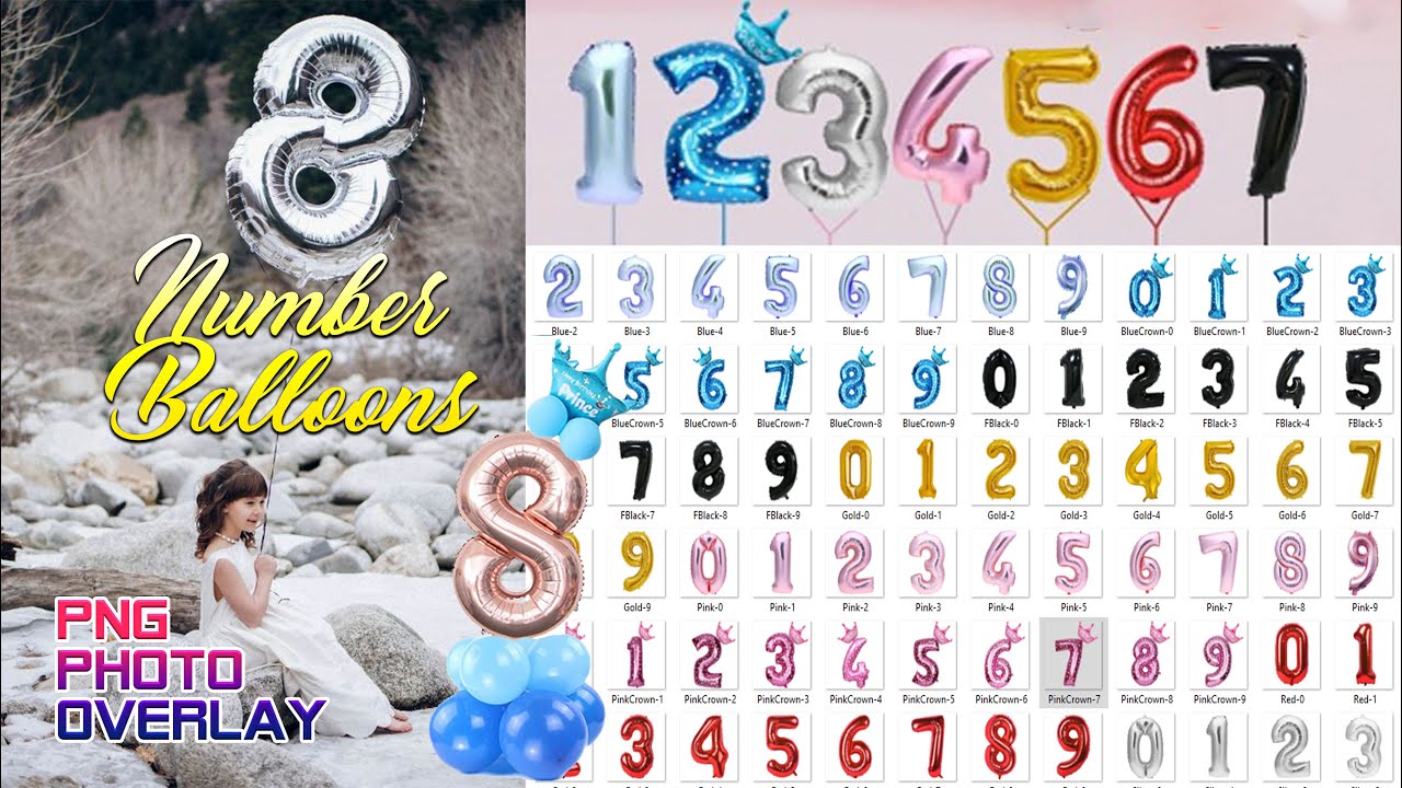 Birthday Number Balloons | PNG Photo Overlays for Phtoshop