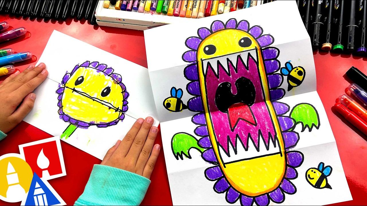 How To Draw A Funny Flower Monster - Folding Surprise
