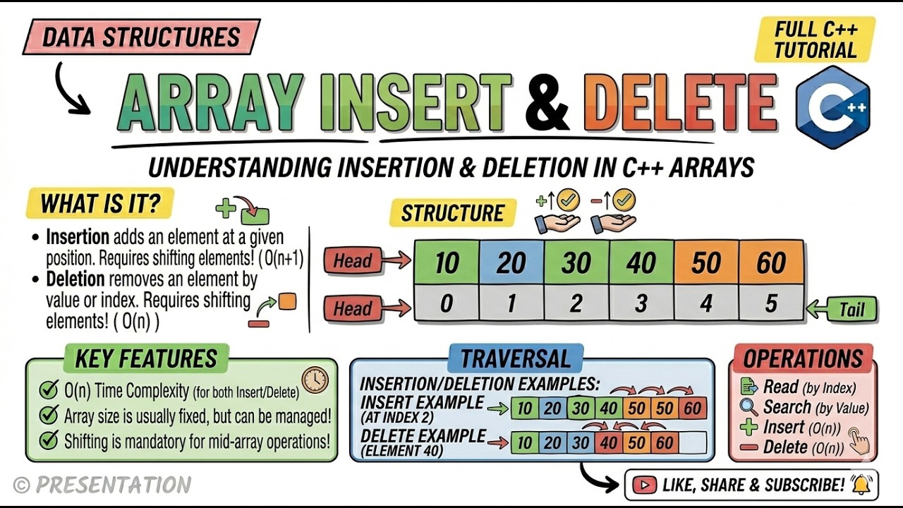 How to Insert and Delete from Array | Data Structures | Insertion is O(n) and Deletion is O(n)