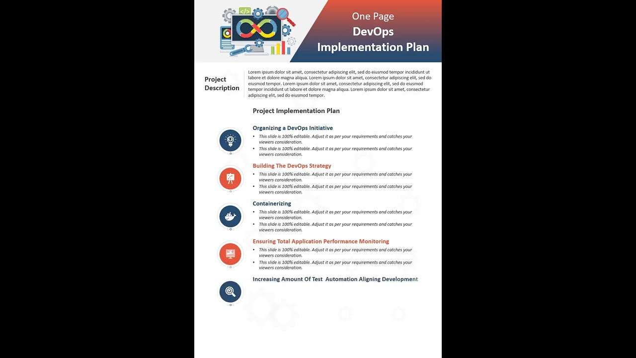 One Page DevOps Implementation Plan PowerPoint Template | Kridha Graphics