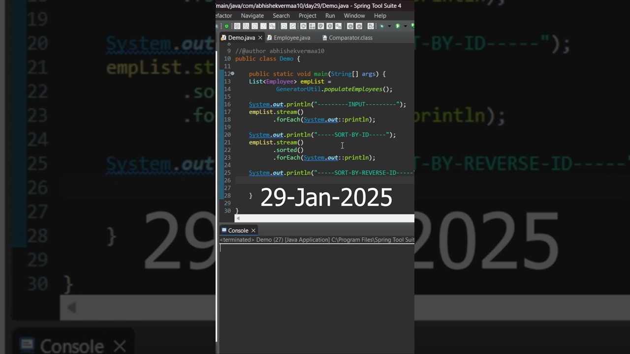 Day-29: Reverse Sorting using Streams and Comparator in Java #shorts #java