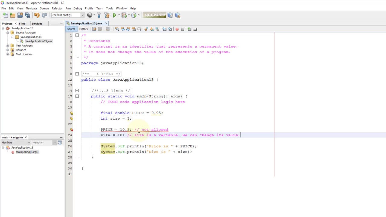 Java Tutorial 14 - Constants
