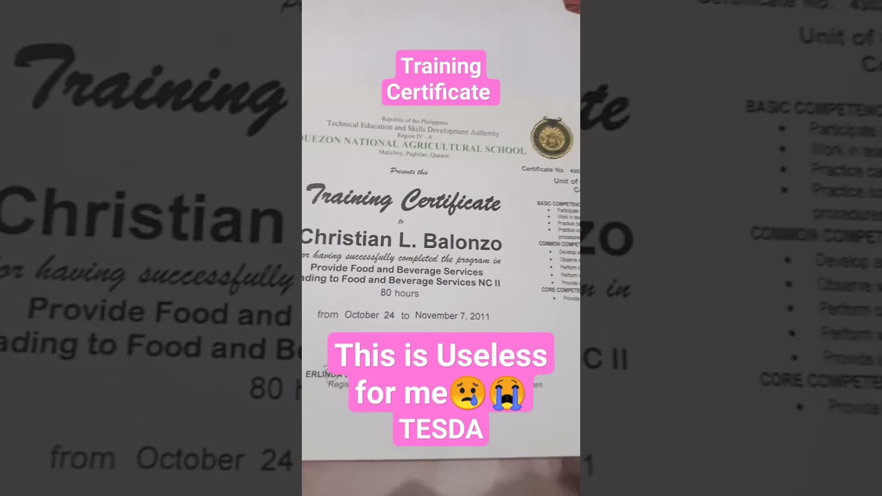My Useless Training Certificate from TESDA. #tesda #tesdaabotlahat #qnas