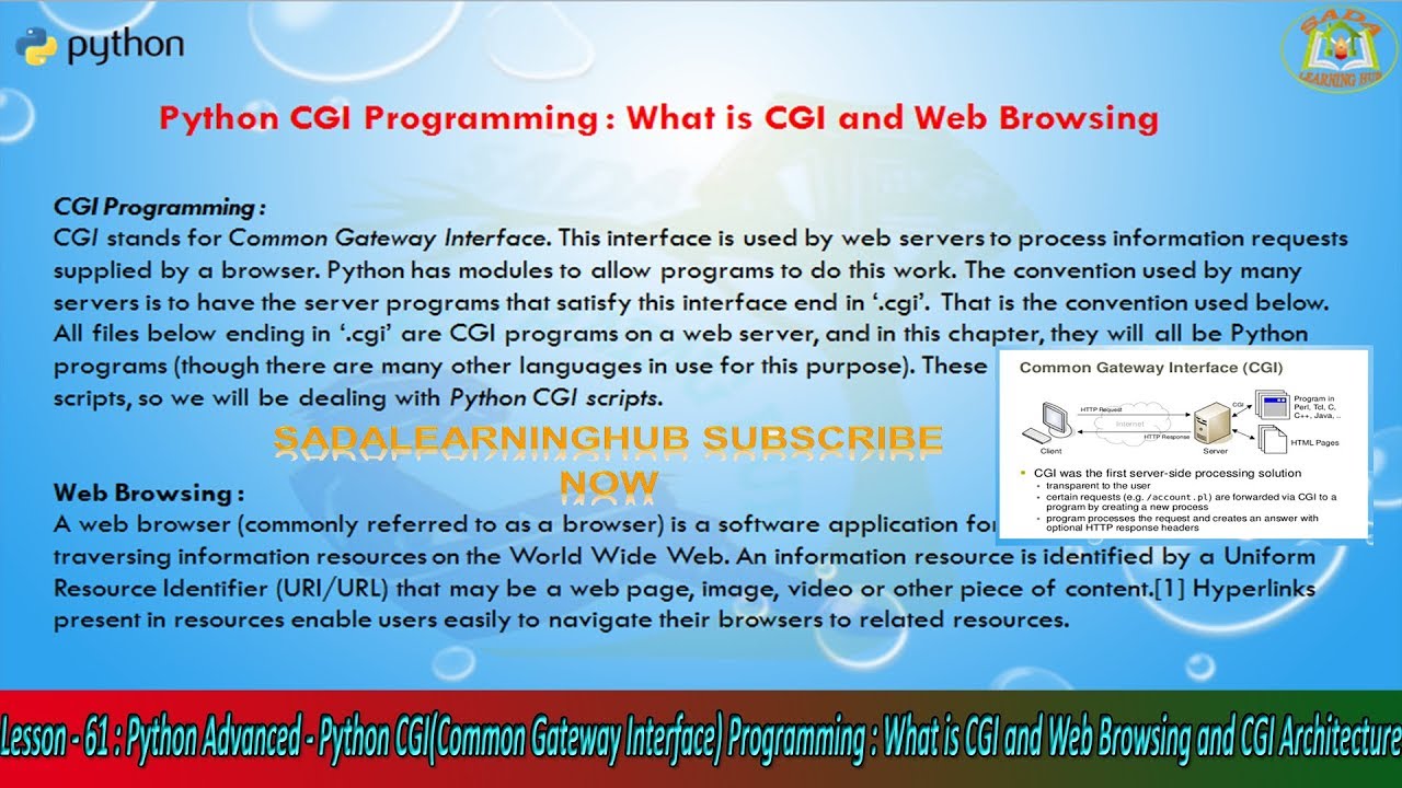 Lesson - 61 : Python Advanced - Python CGI : What is CGI and Web Browsing and CGI Architecture