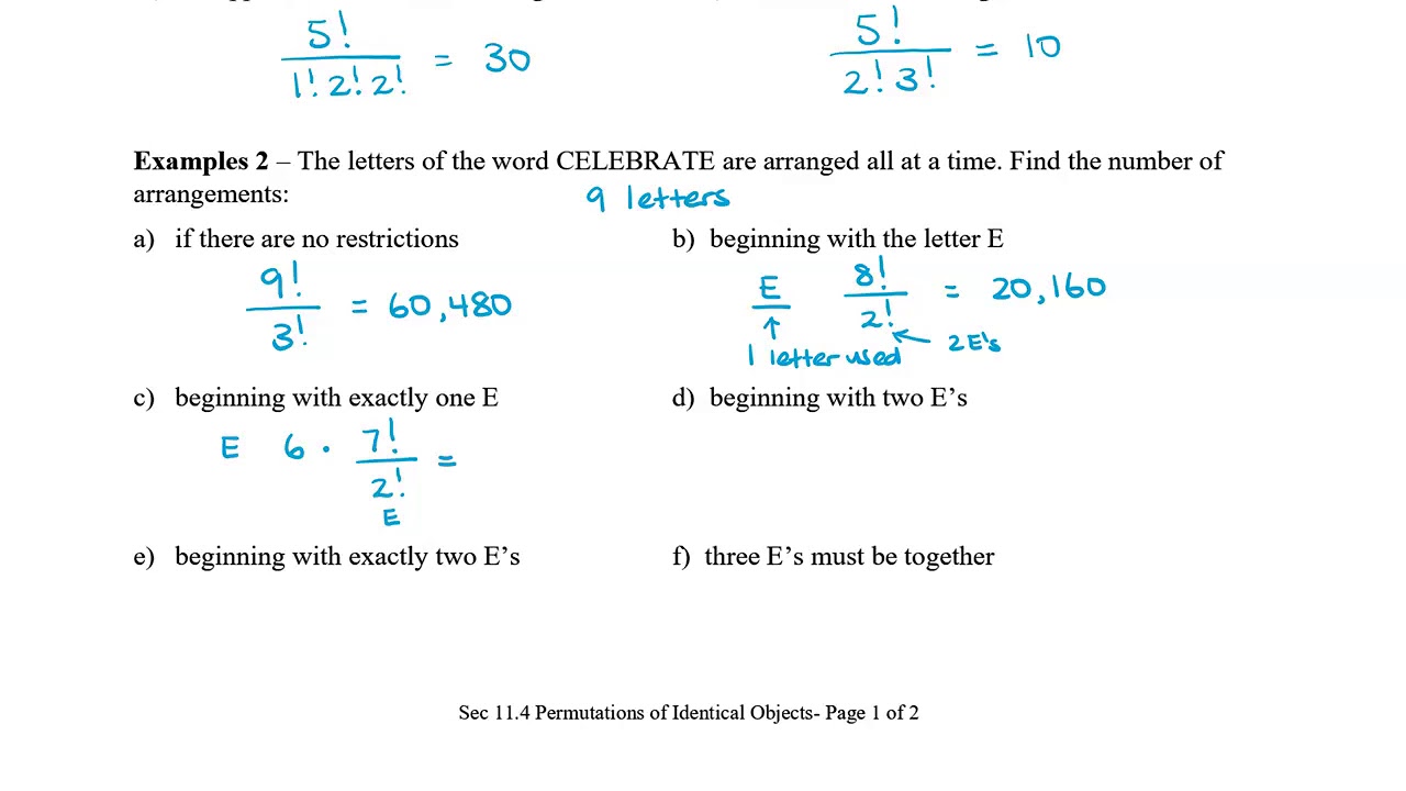 Math 12 - Sec 11.4 Permutations of Identical Objects