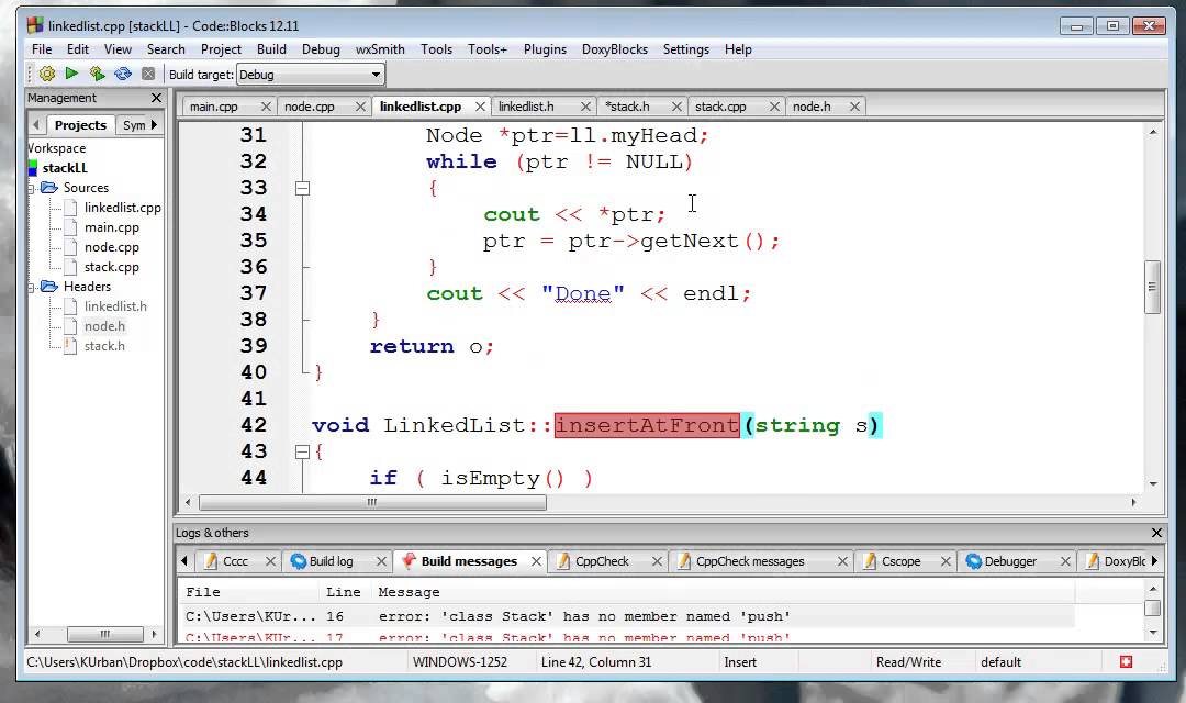 making a stack from a linked list