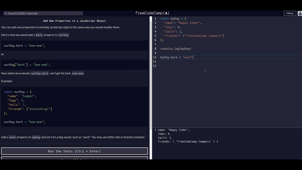 Add New Properties to a JavaScript Object - Free Code Camp Help - Basic Javascript - Data Structures