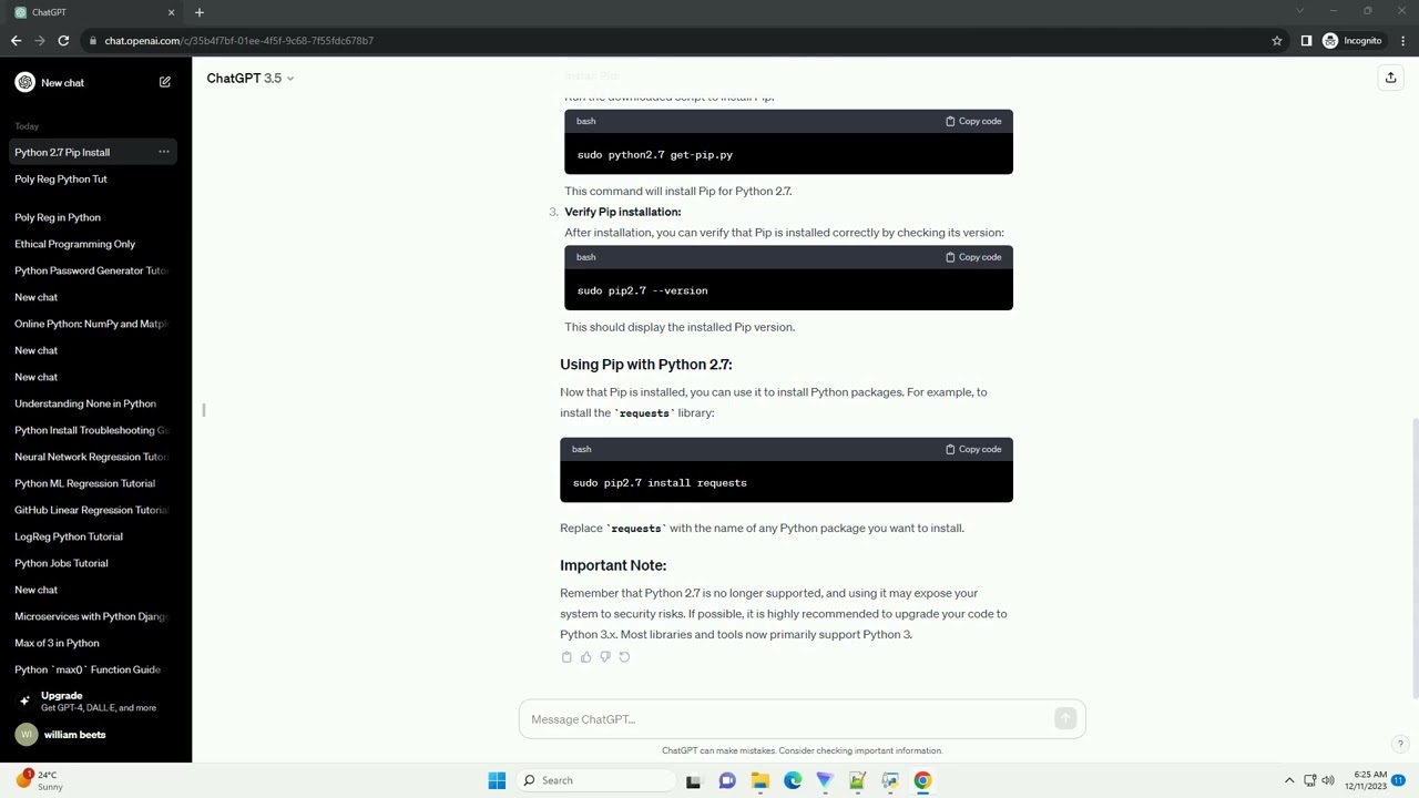python 2 7 install pip linux