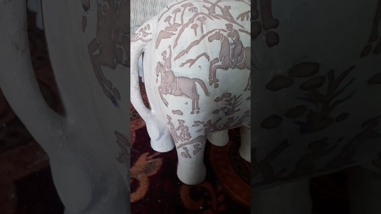 papier machie kashmir elephant embossed MughaL art work in process
