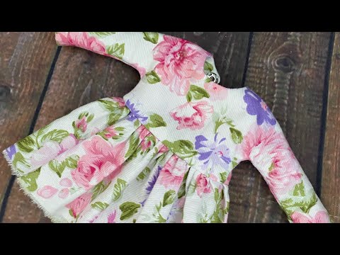 DIY long sleeves dress for Blythe doll. Sewing pattern, step by step instructions. Floral dress