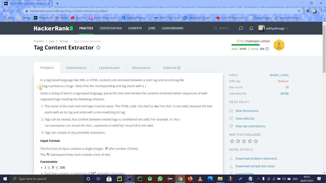 TAG CONTENT EXTRACTOR | HACKERRANK SOLUTION | JAVA STRINGS USING REGEX