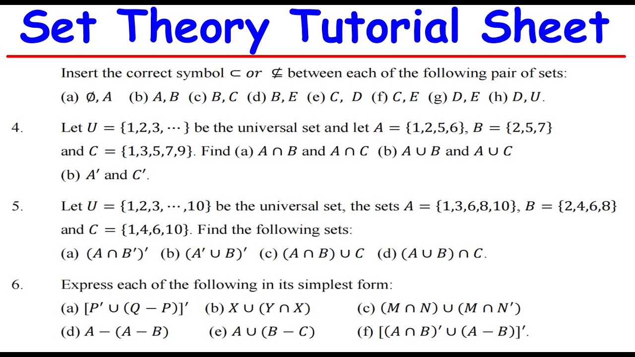 Set Theory Tutorial Sheet 1 (2026) | Full Worked Solutions