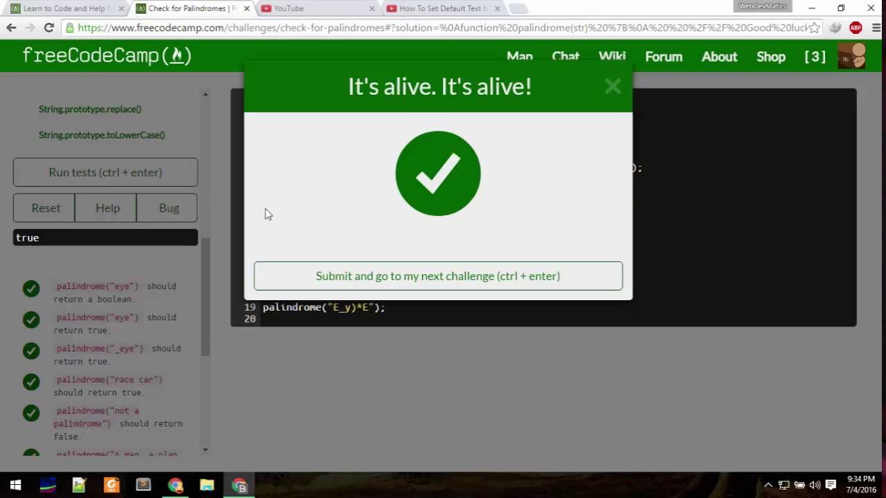 Check for Palindromes:Free Code Camp Basic Algorithm Scripting