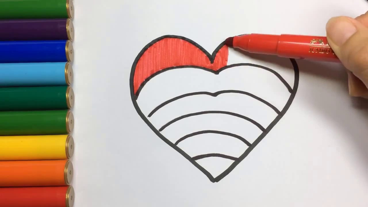 How to Draw Heart Coloring Pages, Art Colours for Kids, Learn Colors