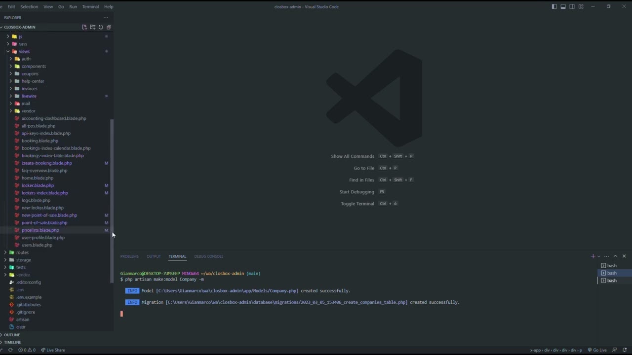 Laravel Artisan Command  - Make model and migration with a simple bash command
