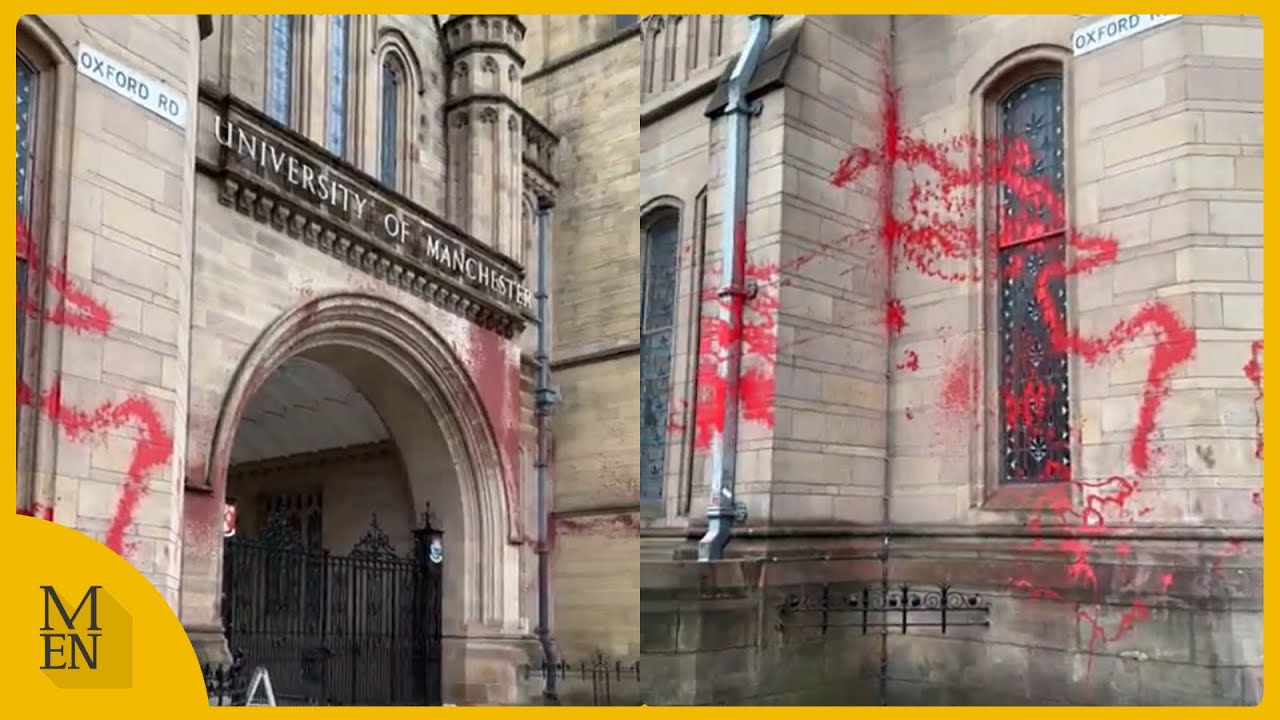 Red paint splattered on historic entrance to University of Manchester ...