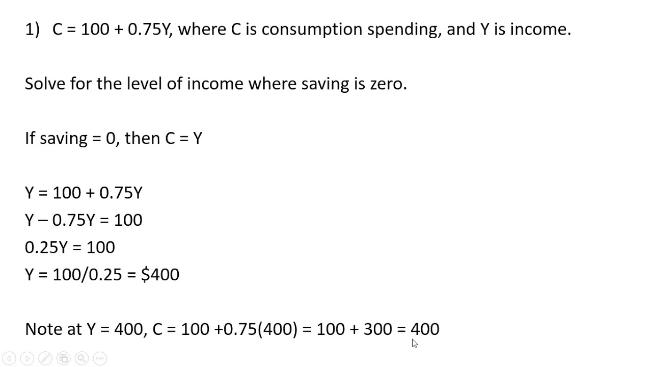 Consumption Function: Finding where Saving is Zero