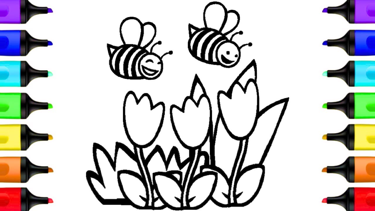 Spring Flowers and Bees Spring Coloring Pages | Spring Coloring Book Pages Easy Art Markers