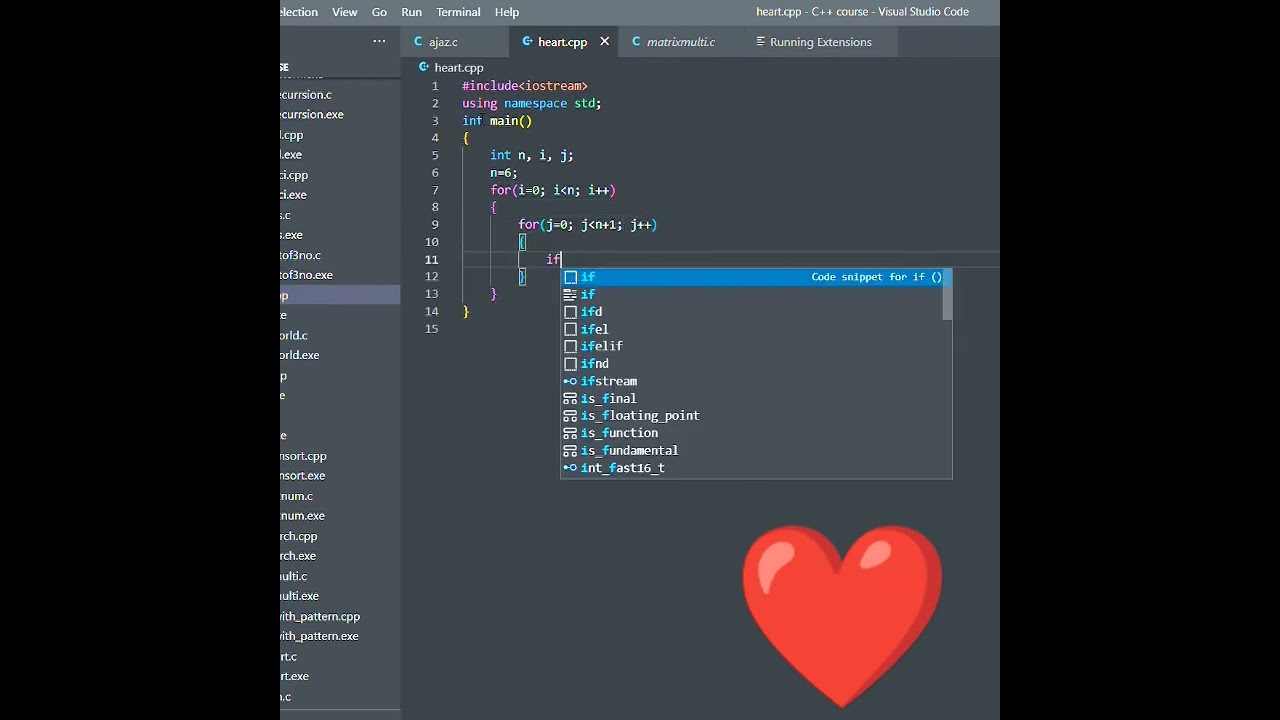Print heart 💖 pattern in C++ || #programming #coding
