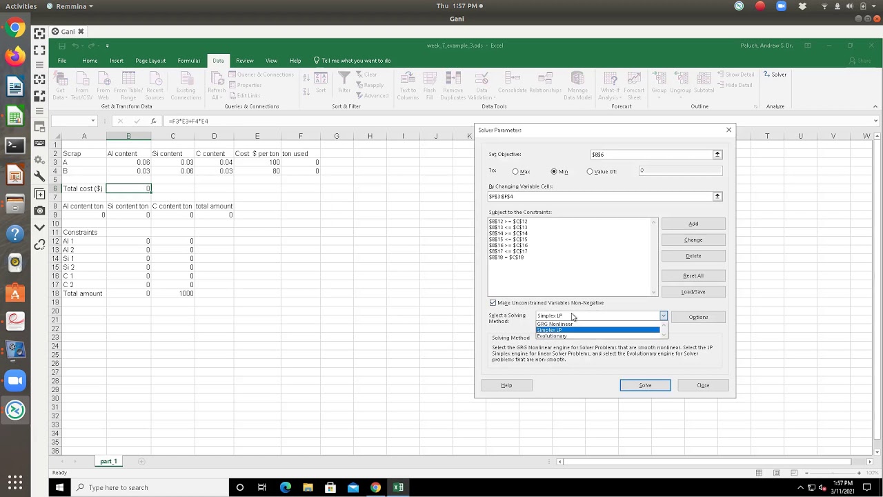 Integer Programming Example 1: MS Excel