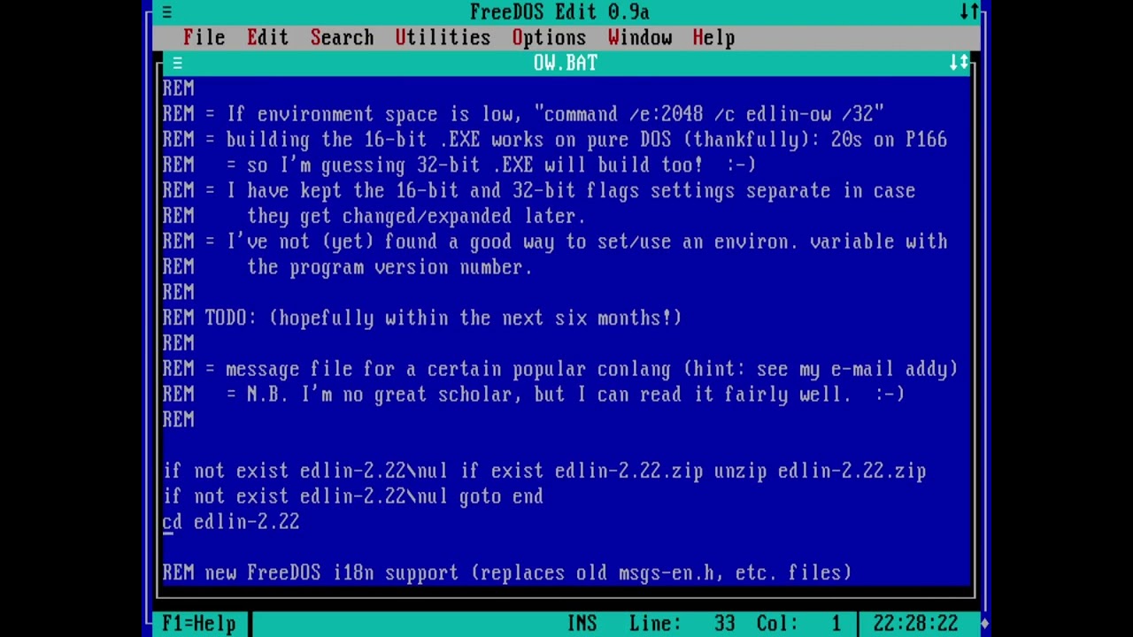 Compiling Edlin 2.22 on FreeDOS