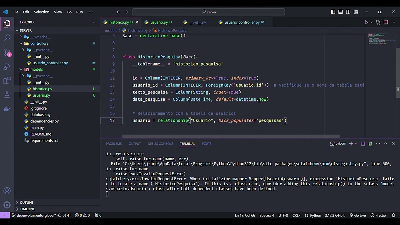 sqlalchemy.exc.InvalidRequestError: When initializing mapper Mapper