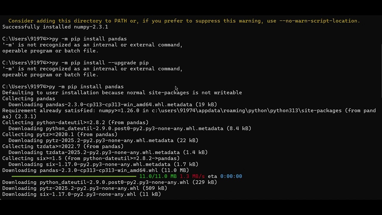 Simplified python setup: NumPy, Pandas, Matplotlib packages Installation.
