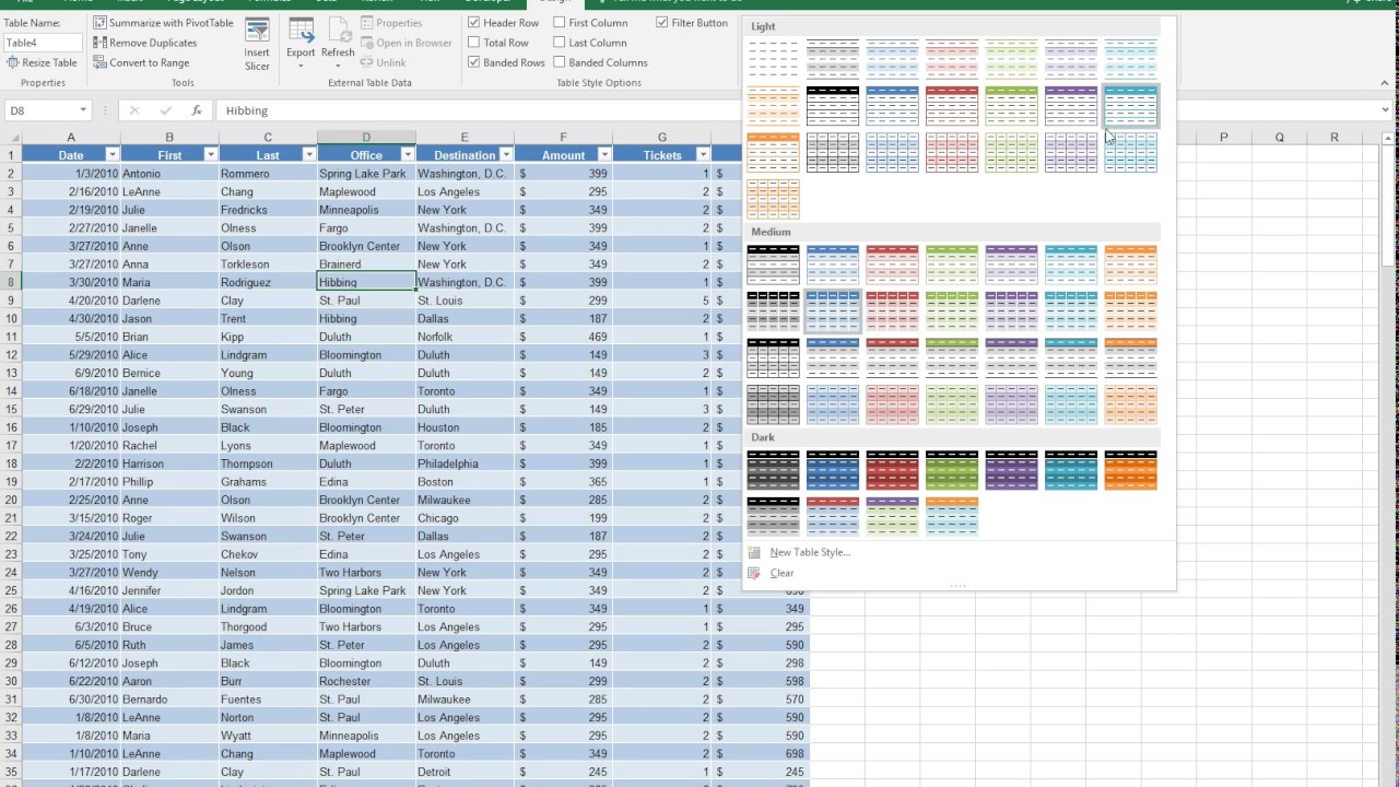 How to Convert Excel spreadsheet data into a Table
