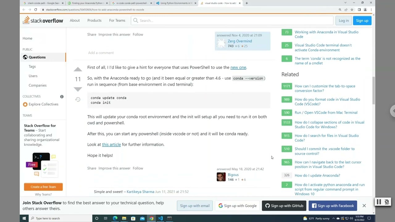 Debugging VS Code not recognizing conda in powershell