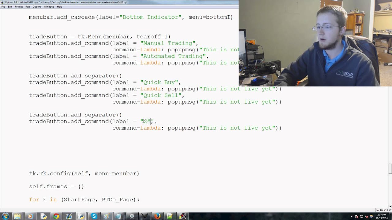 Trading option, start/stop, and help - Tkinter tutorial Python 3.4 part 18