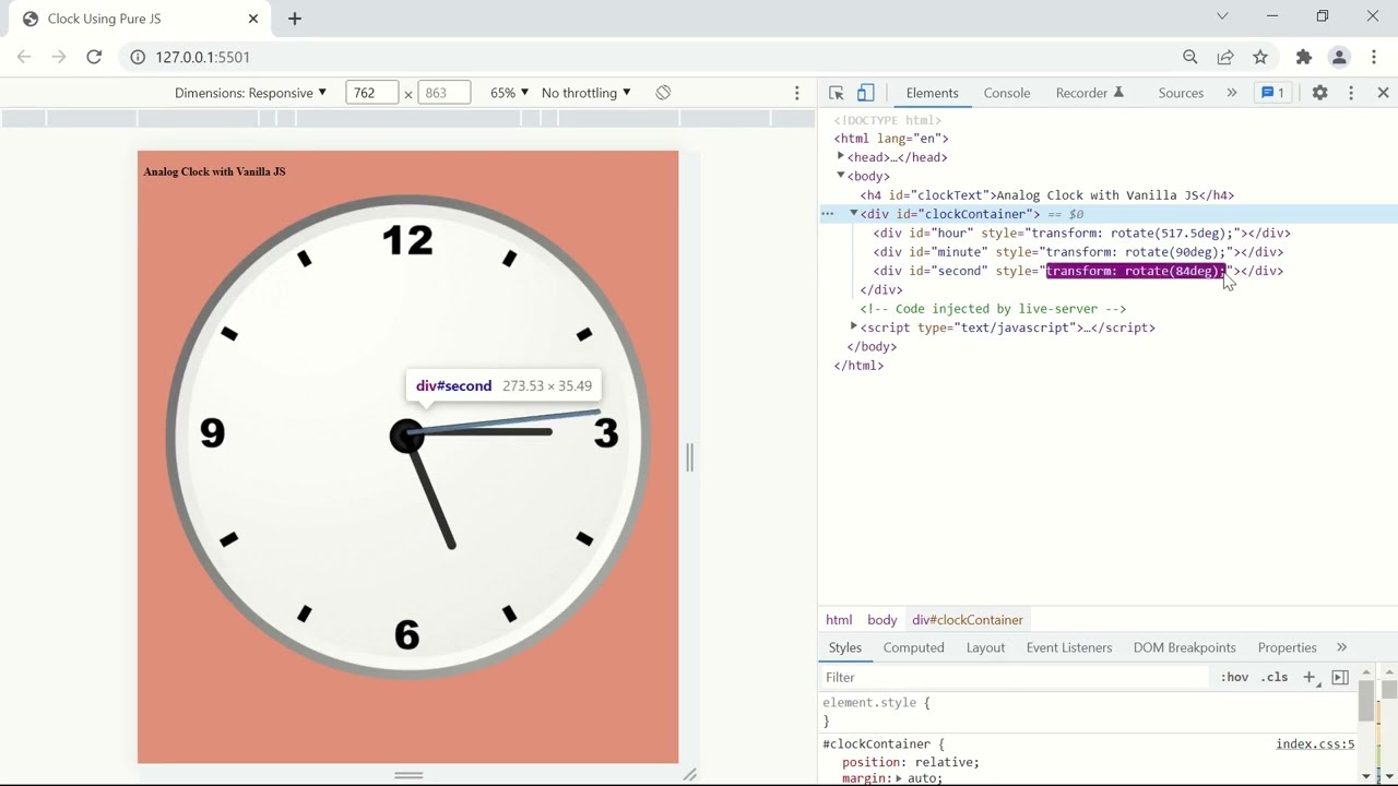 Vanilla JS Analog Clock