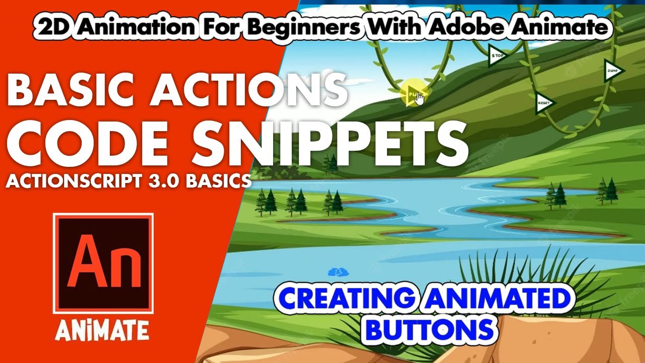 Animate CC - Adding Button Actionscript : Navigation, Buttons using Code Snippets : ActionScript 3.0