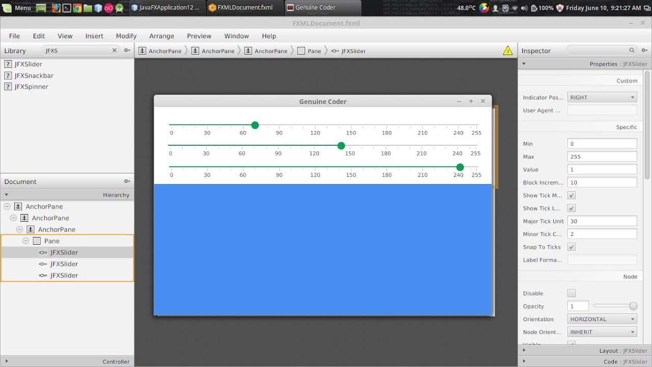 JavaFx JFoenix Tutorial #6 : Material Slider with JFXSlider