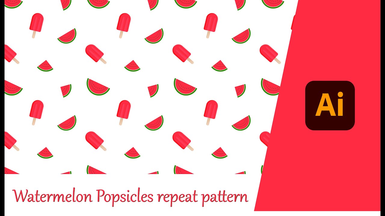 Watermelon & popsicle repeat pattern created from sketch in Adobe Illustrator, Not A Tutorial.