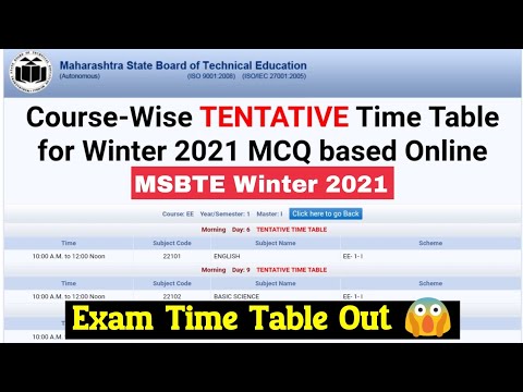MSBTE Winter 2021 Exam Tentive Time Table Out MSBTE New Update