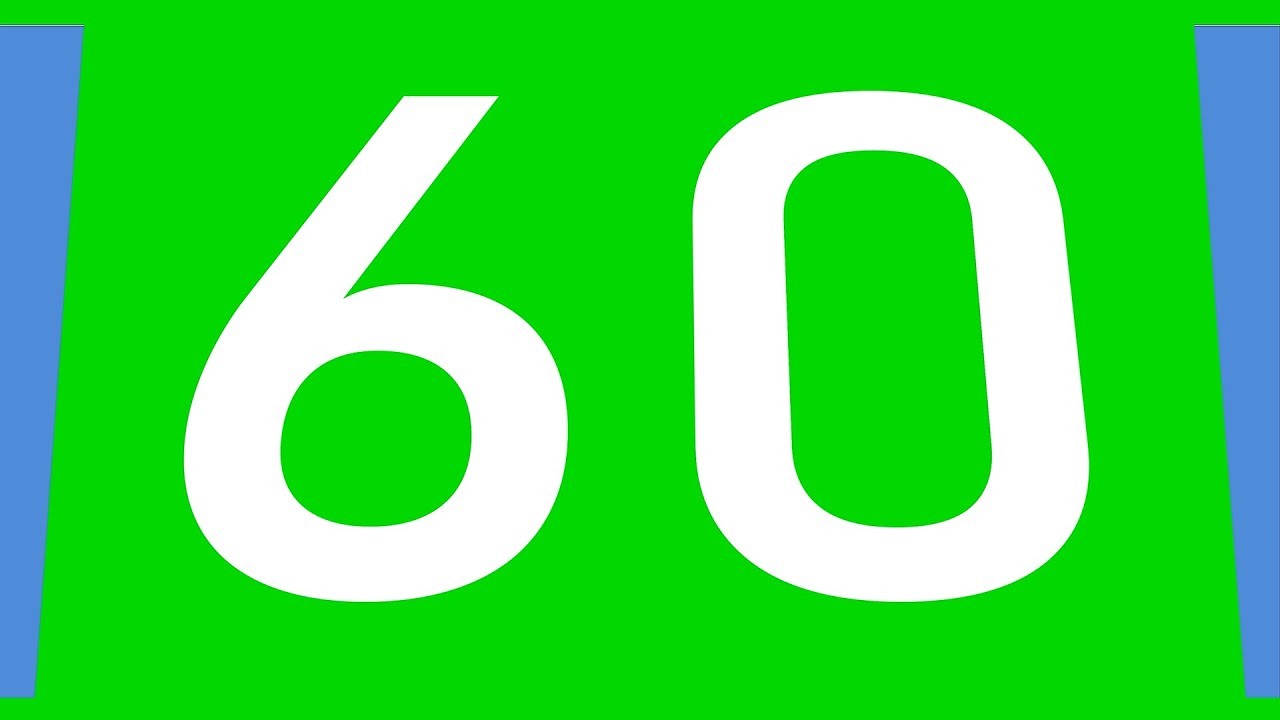 60 Seconds 4K HD countdown stopwatch timer Green Screen Free to use