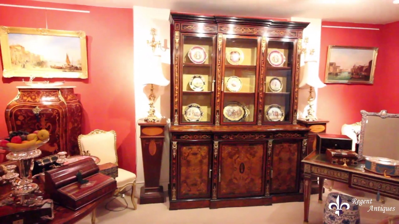 Antique Victorian Marquetry Bookcase / Display Cabinet