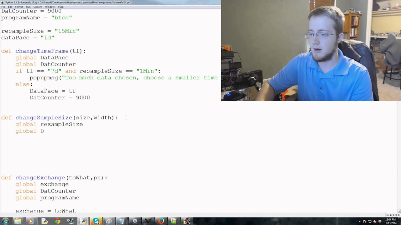 Timeframe and sample size option - Tkinter tutorial Python 3.4 part 14