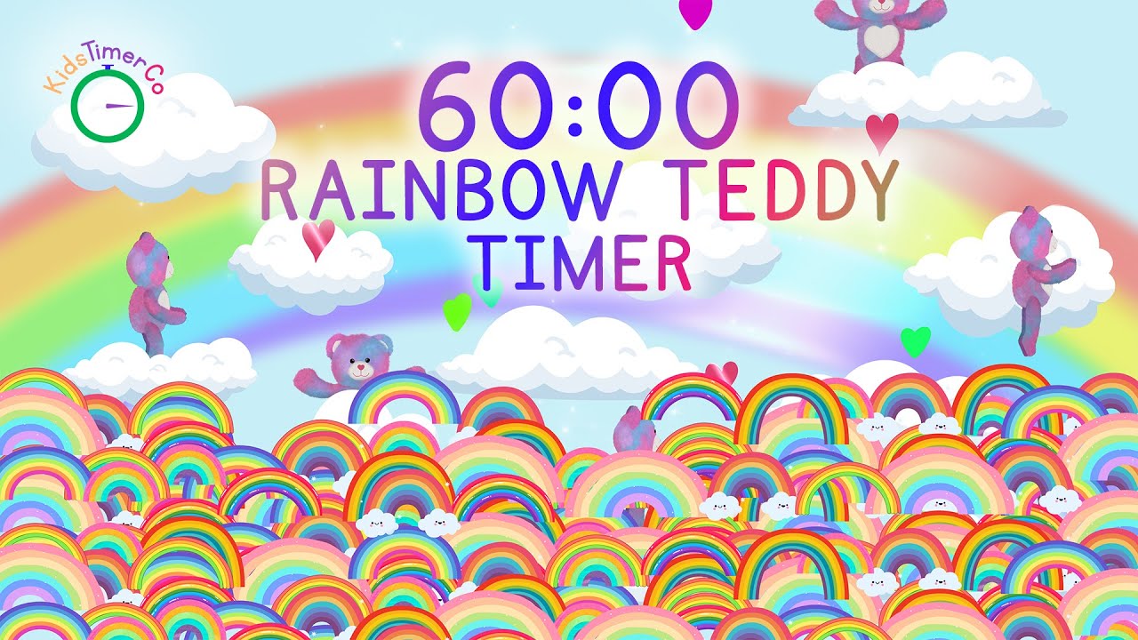 60 Minute Rainbow Teddy Countdown! Fun Visual Timer for Kids