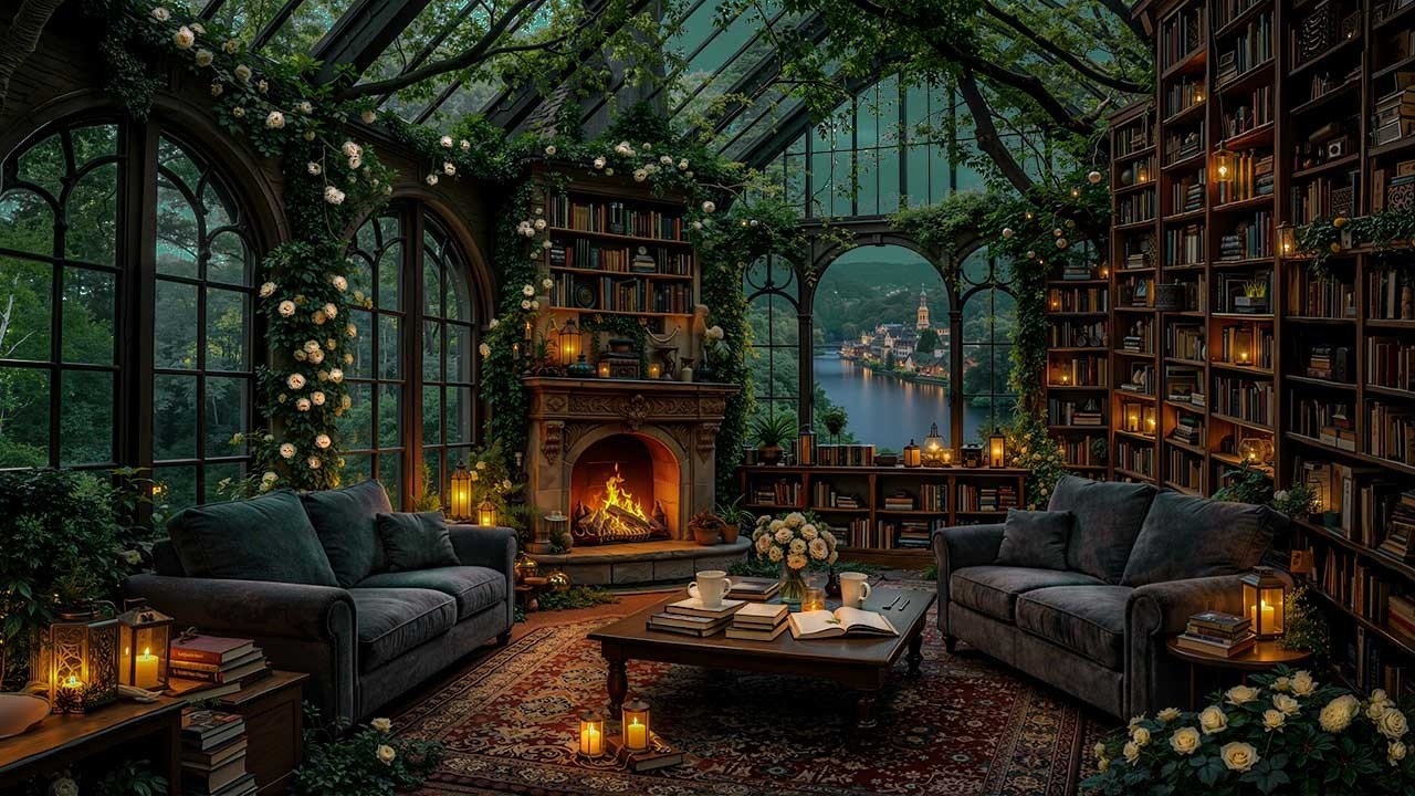 Cozy Rainy Spring Library Ambience 🌧️ Dark Academia Music for Study, Writing & Deep Focus