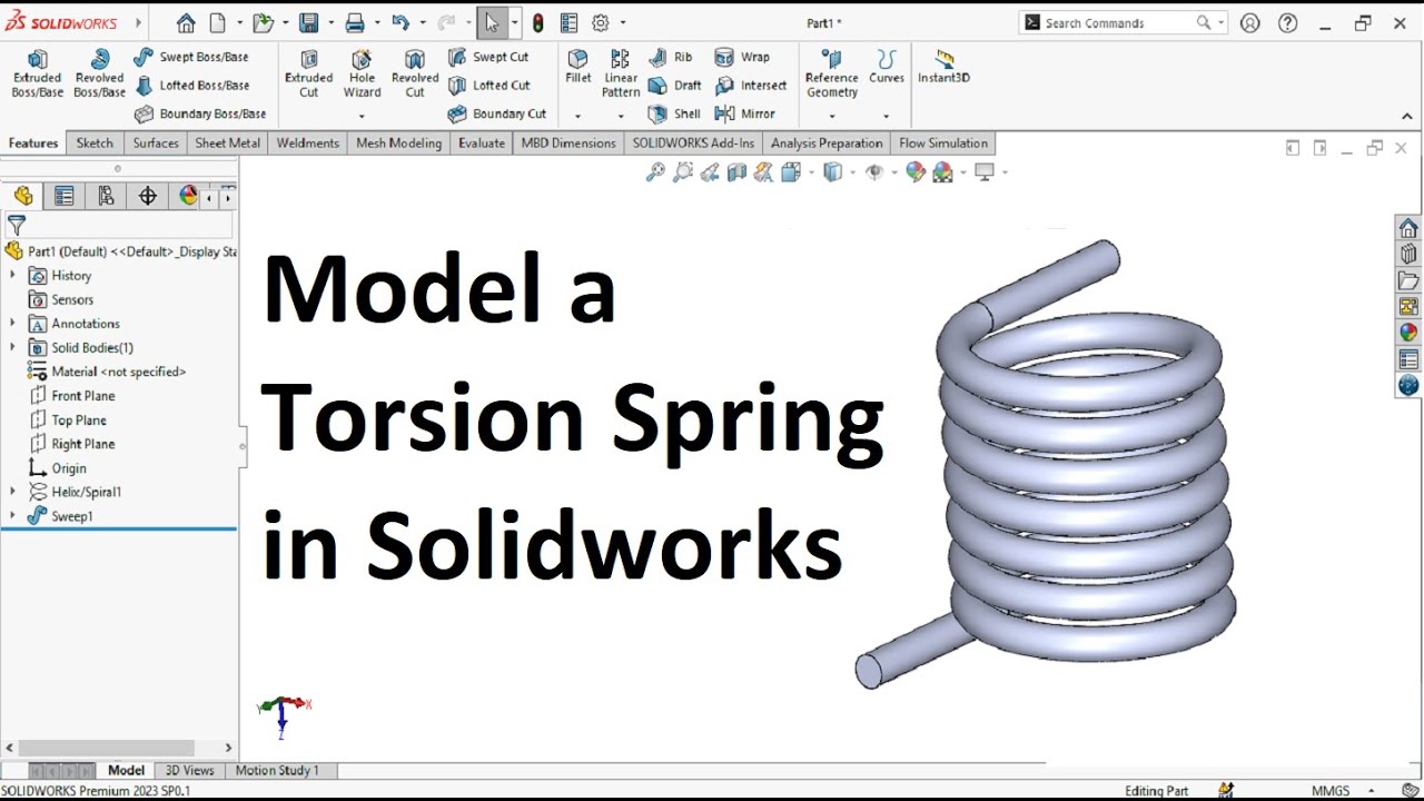 How to Model a Torsion Spring in SolidWorks | Complete 3D CAD Tutorial