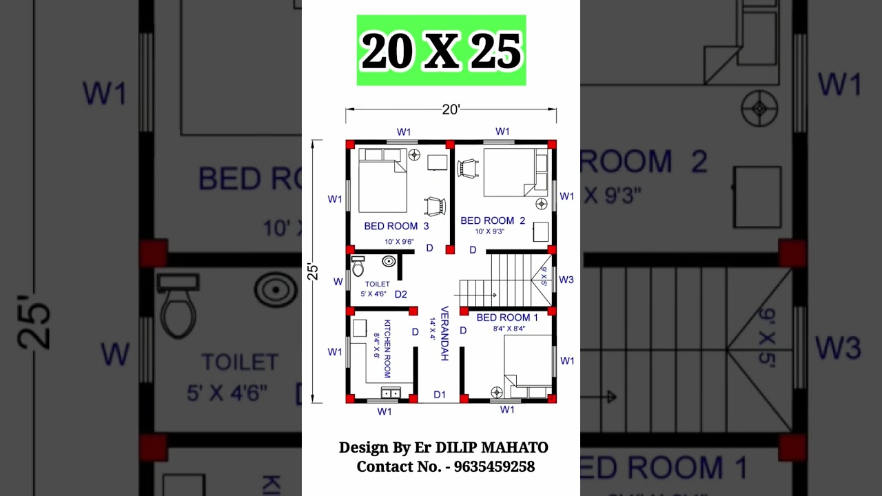 20X25  House plan !! 20 BY 25 Ghar ka naksha #shorts #building_plan #engineer_mahato #2bhk_house