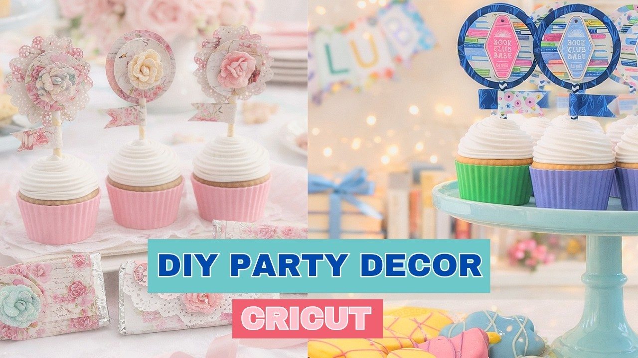 Easy Cricut Party Decorations Using Scrapbook Paper (Cupcake Toppers & Candy Wrappers)