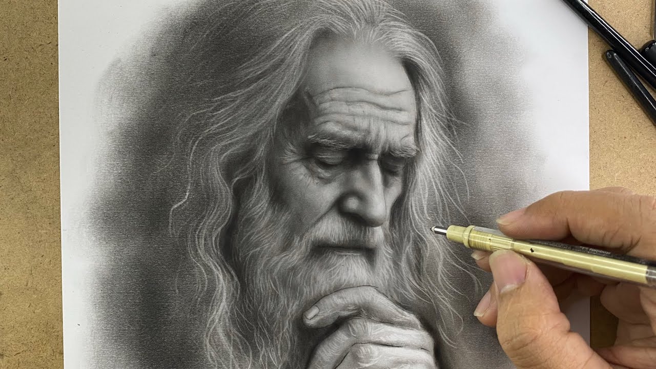Realistic Old Man Drawing | Incredible Pencil & Charcoal Portrait