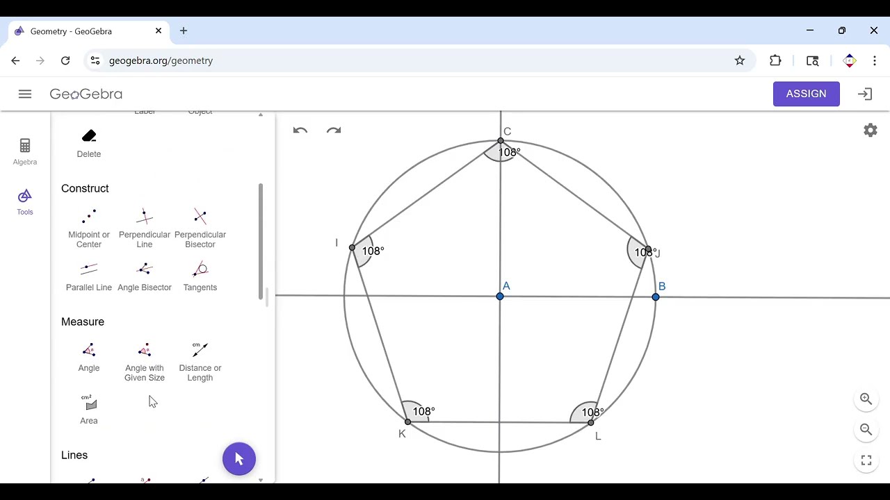 Constructing an Inscribed Regular Pentagon using Geogebra