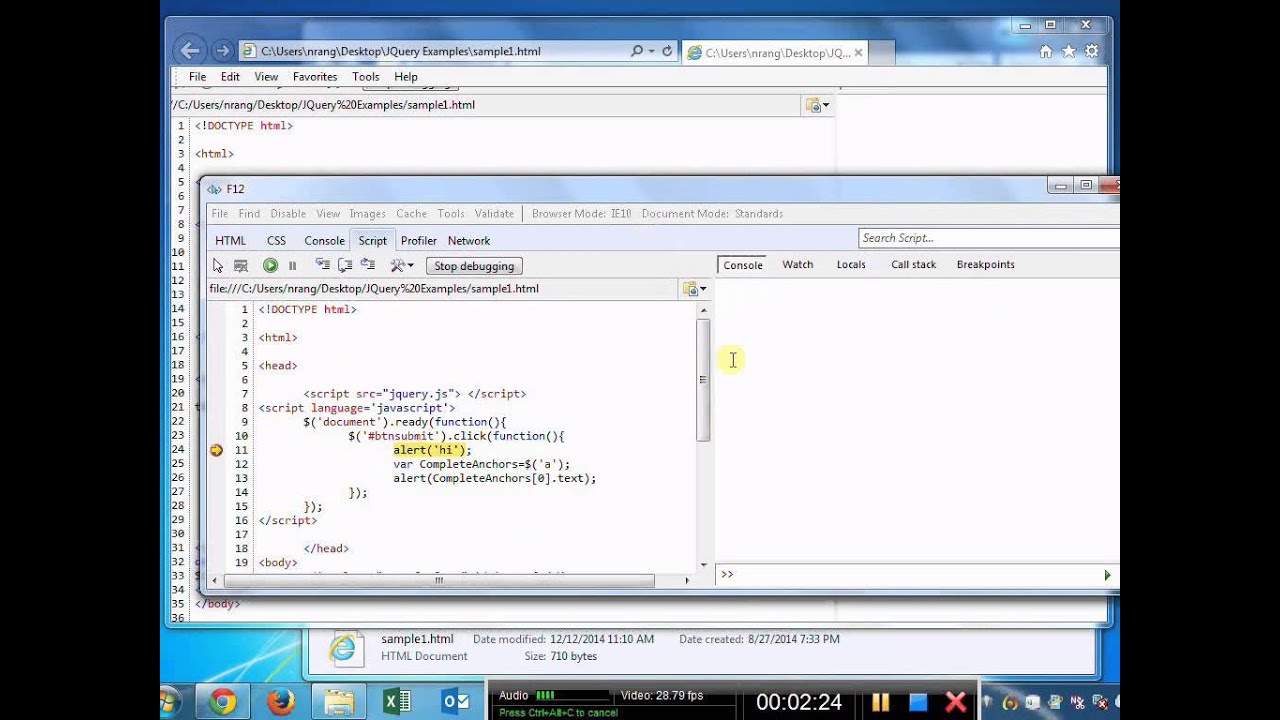 How to Debug JQuery Code in Internet Explorer must watch