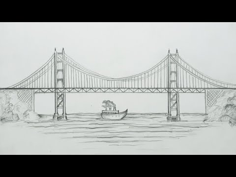 How to draw Golden Gate Bridge step by step