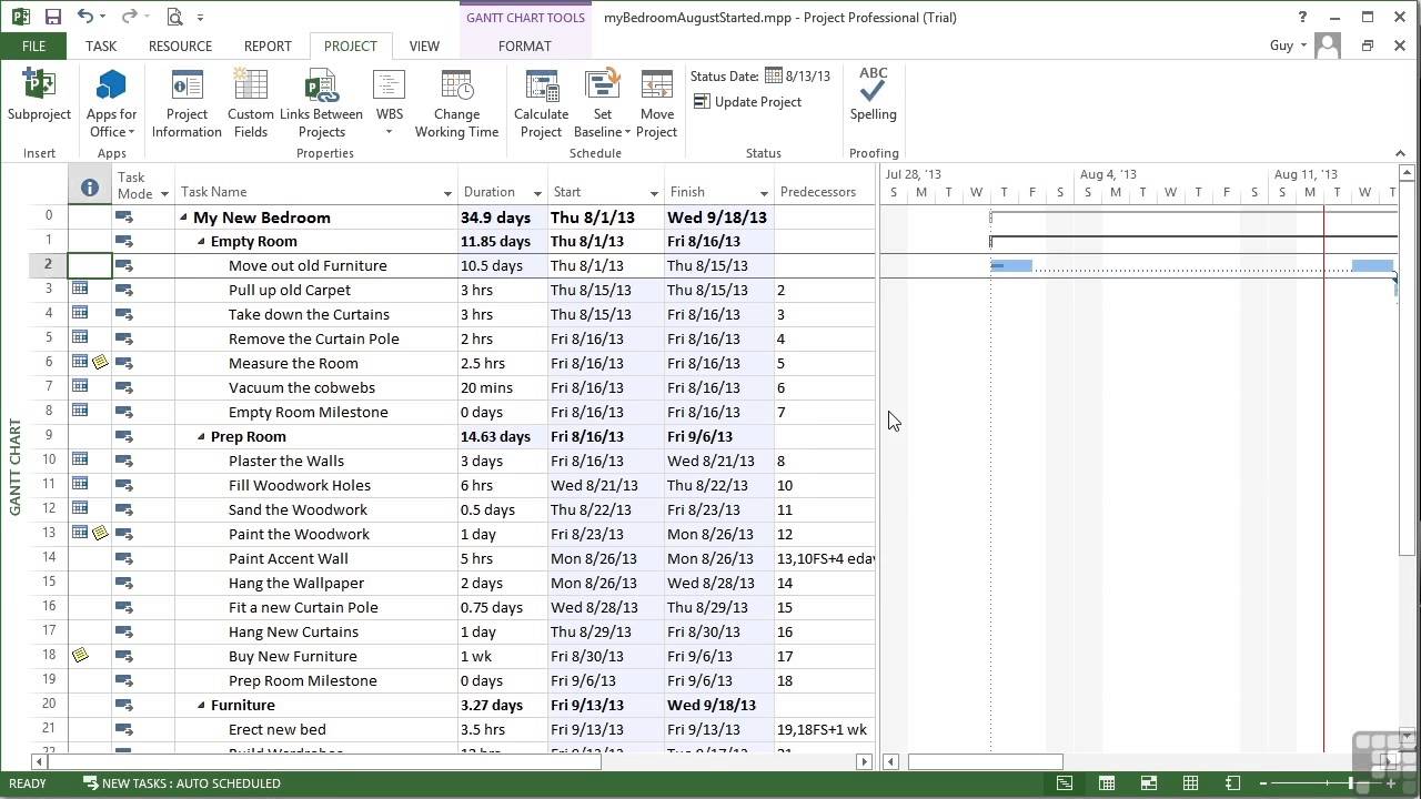 Microsoft Project 2013 Tutorial | Updating Multiple Task Progression