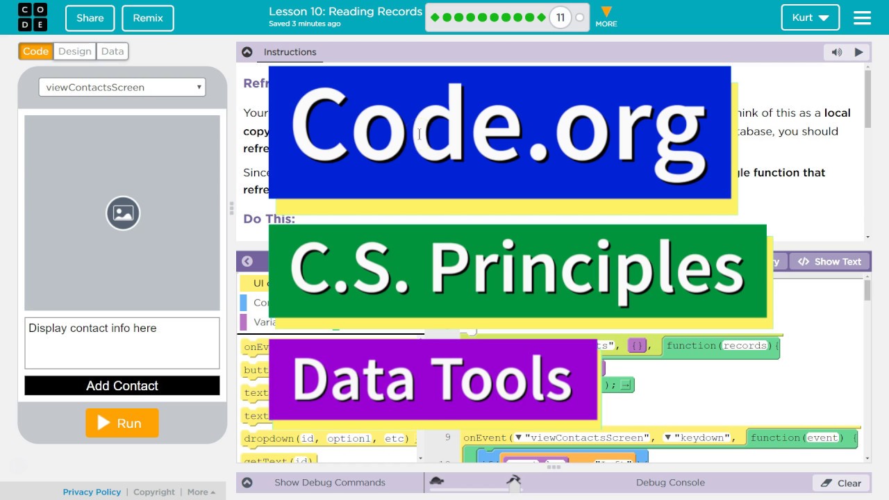Reading Records Lesson 10.11 Tutorial with Answers Code.org CS Principles