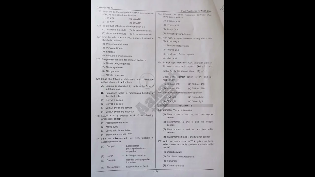 FTS 4 code A    aakash test series for neet    neet final test series   neet 2023